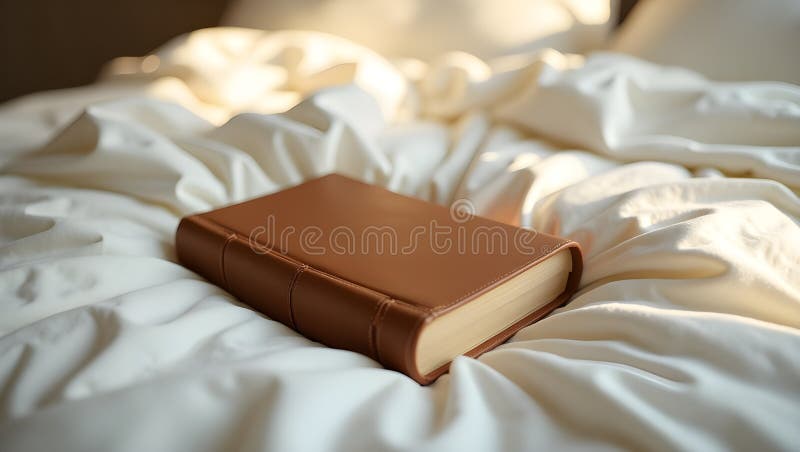 A Well-composed Photo of a Book on a Bed with Crumpled White Sheets ...