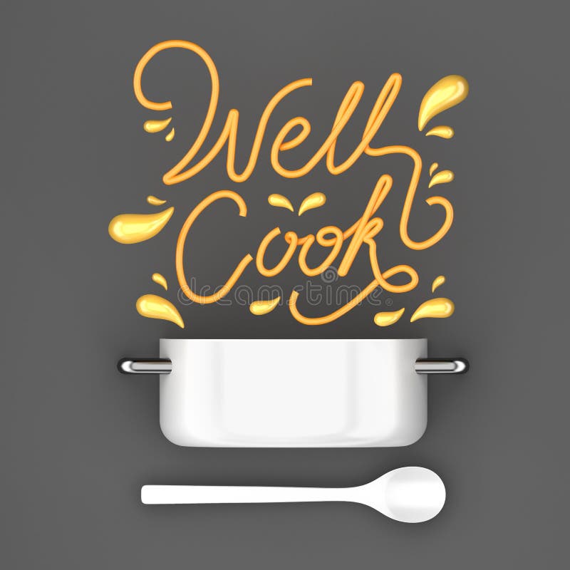 Well Cook Quote with Pot Modern 3D Rendering Stock Illustration ...