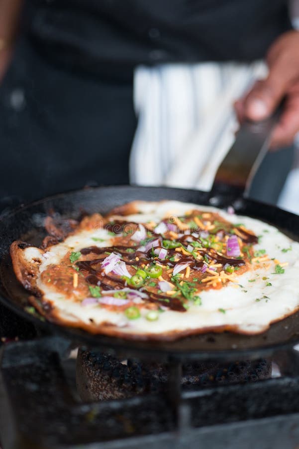 Well Cooked Indian Dosa on a Hot Round Griddle Stock Photo - Image of ...