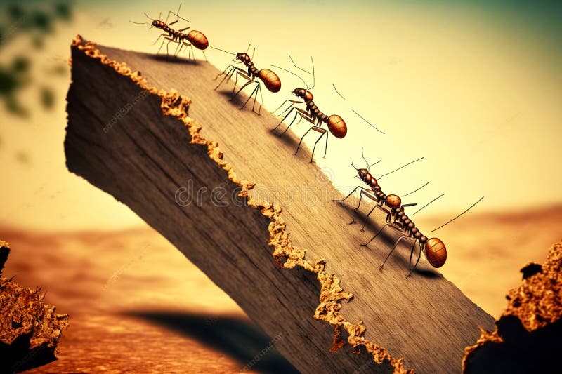 Well-coordinated Team of Ants Carrying Bark of Tree for Construction of ...
