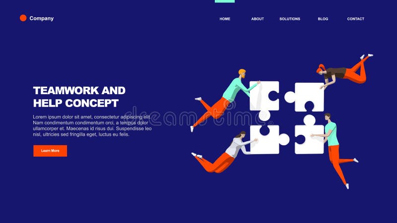 Well-coordinated Teamwork Concept. Characters Connecting Puzzle Pieces ...