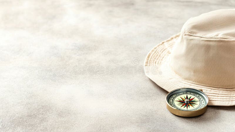 Exploring New Adventures with a Compass and a Hat by the Table Stock ...