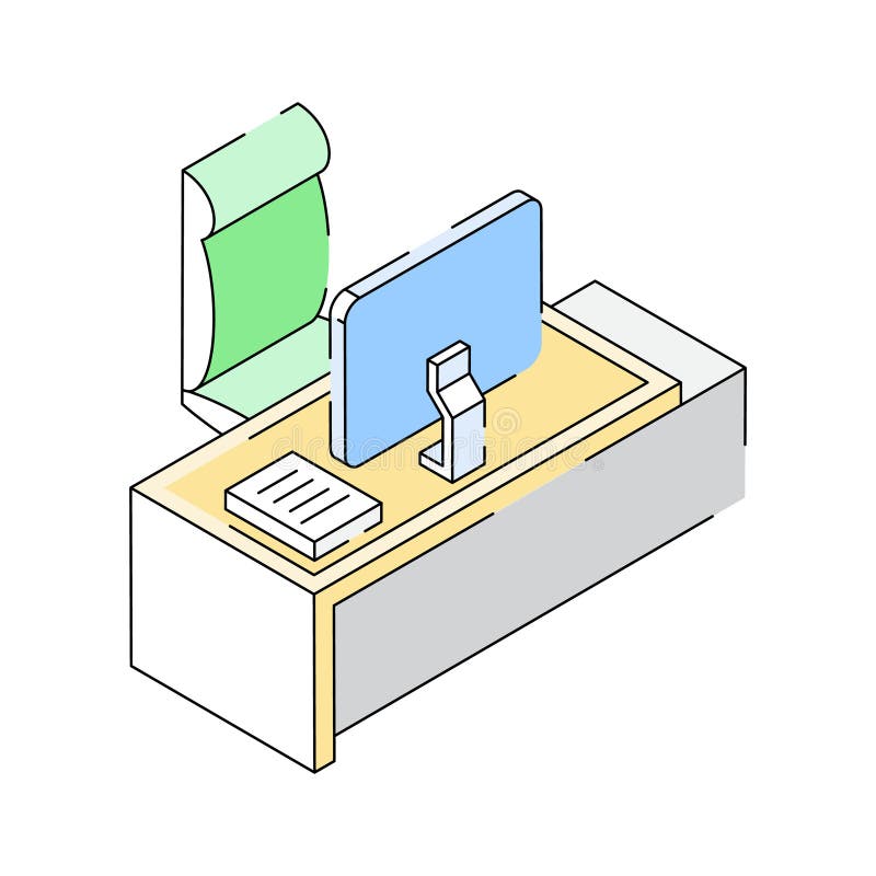 Well Crafted Isometric Style Icon of Office Desk Computer Stock Vector ...