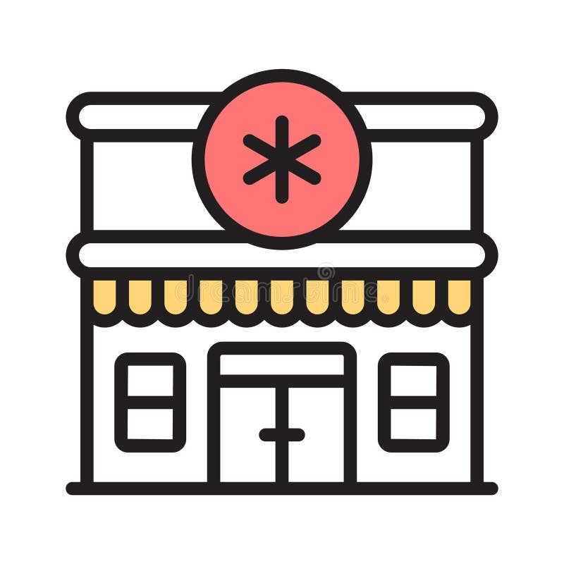 Well Crafted Outline Style Icon Showing Pharmacy Building Stock Vector ...
