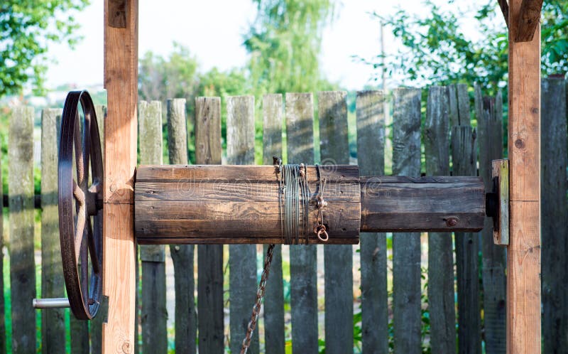 Well Crank With Hawser Rope. Stock Image - Image of background ...