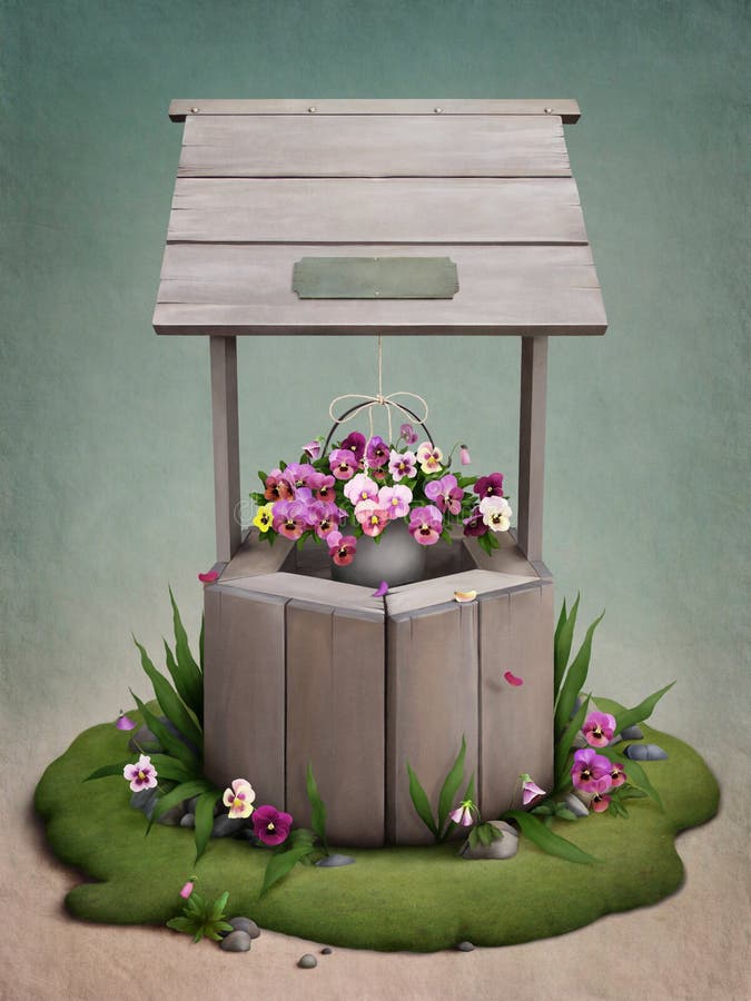 Well, Decorated with Flowers Stock Illustration - Illustration of label ...