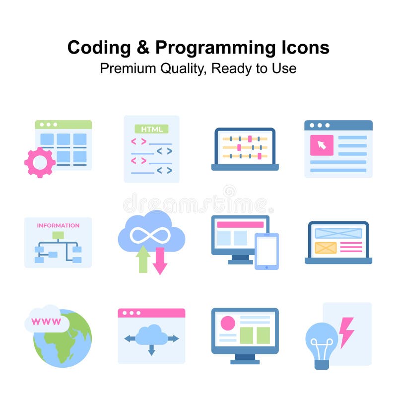 Well Designed Coding and Programming Icon Set, Ready for Premium Use ...