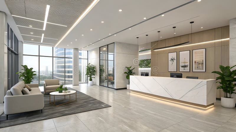 Modern Office Reception and Waiting Area Interior Stock Illustration ...