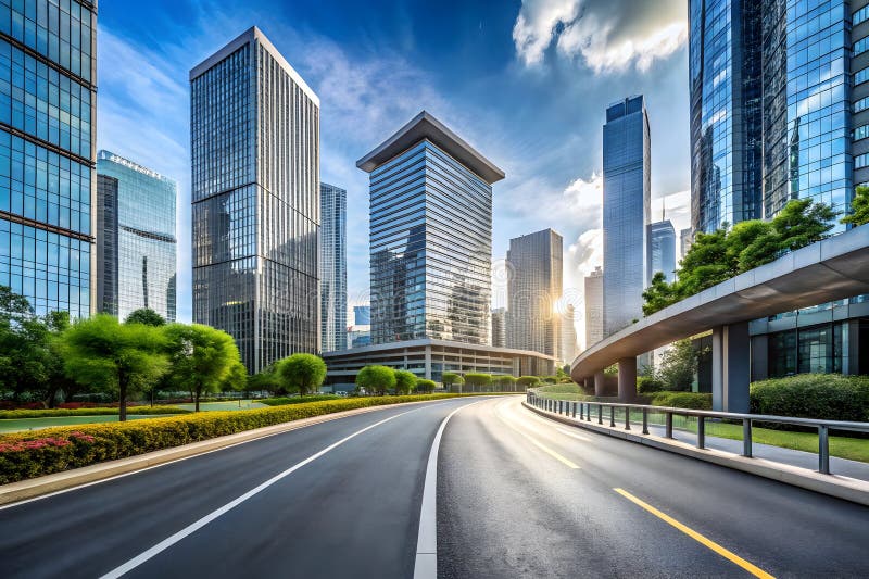 Urban Road with Modern Architecture and Infrastructure Stock ...