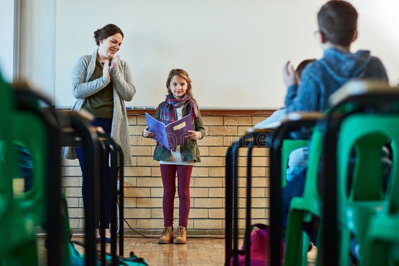 Well Done. Elementary School Kids Clapping in the Classroom. Stock ...