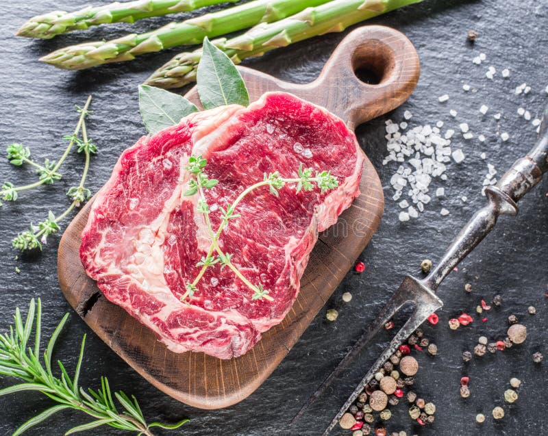 Well-done steak Ribeye stock photo. Image of green, food - 167774096