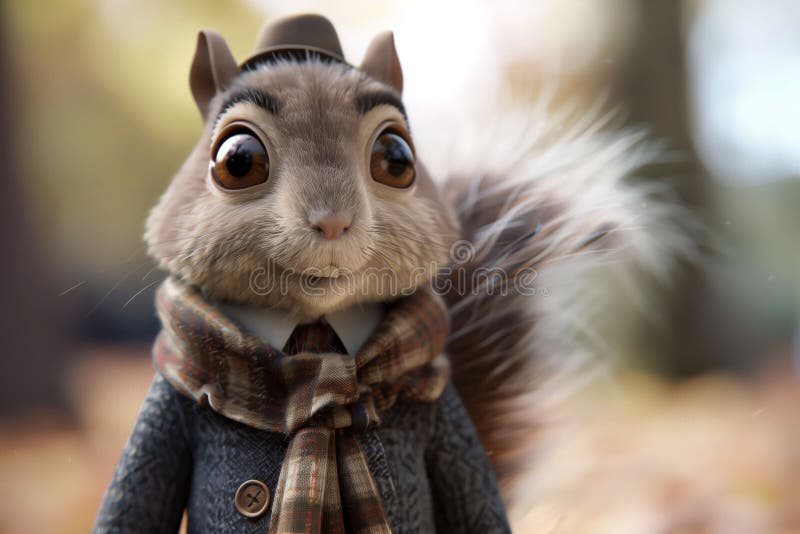 A Well-dressed Cartoon Squirrel in a Plaid Coat, Looking Curious and ...