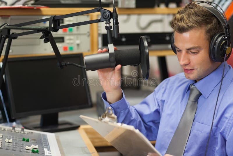 Well Dressed Focused Radio Host Moderating Stock Photo - Image of audio ...