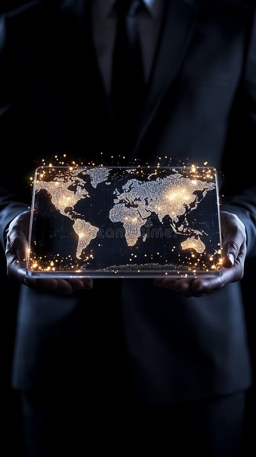A Well-dressed Individual Showcases a Glowing 3D World Map that ...