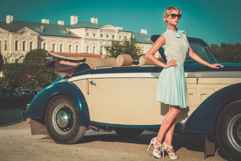 Well-dressed Lady Near Classic Convertible. Stock Image - Image of ...