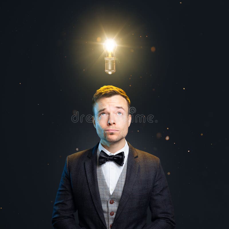 Well-dressed Man with a Light Bulb Above the Head Stock Image - Image ...
