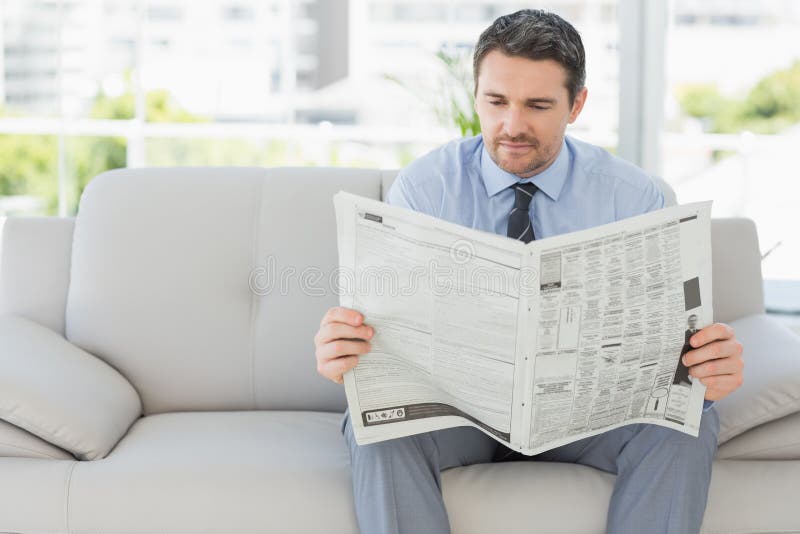 Well Dressed Man Reading Newspaper at Home Stock Photo - Image of ...