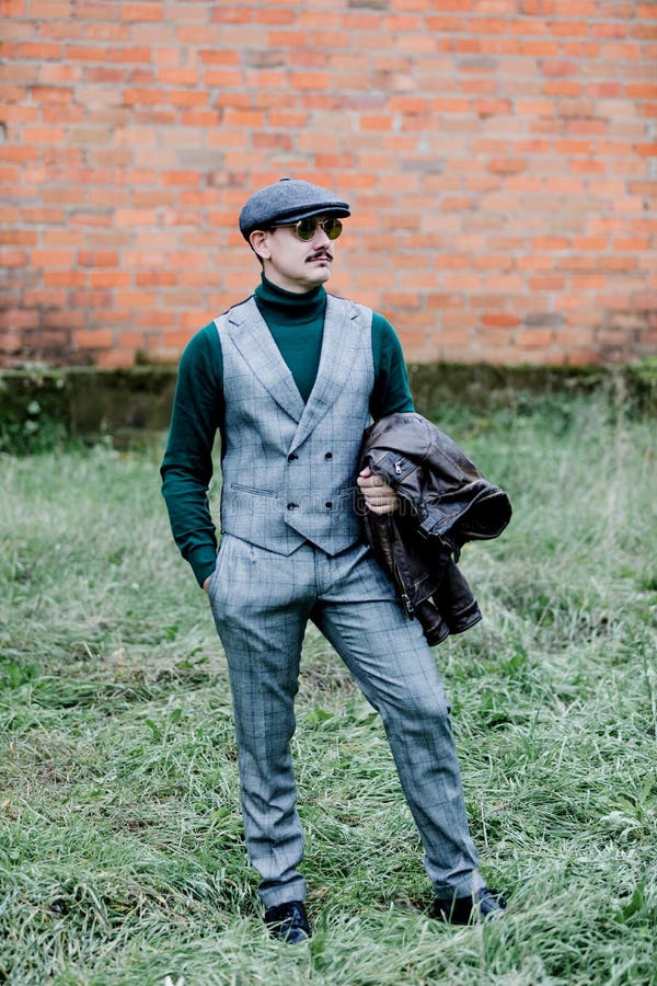 Well-dressed Man Wearing a Grey Retro Suit Stock Photo - Image of ...