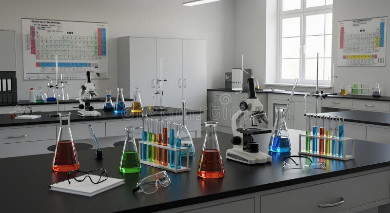 Well-Equipped Chemistry Laboratory: Microscopes, Flasks, Test Tubes ...