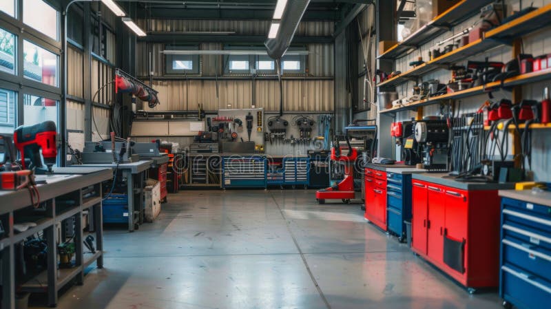 Well Equipped Garage Workshop Interior Stock Photo - Image of ...