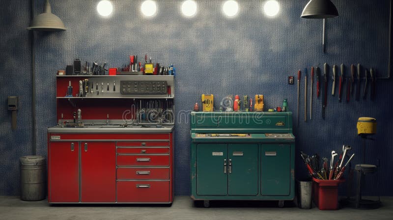 Well-equipped Garage Workshop with Tools Displayed on the Wall Stock ...