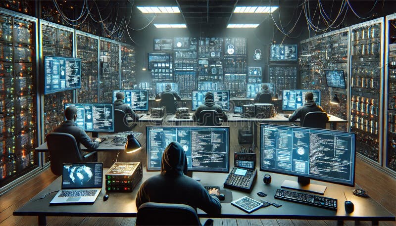 Well-Equipped Hacker Room Attacking Cybersecurity Systems Stock ...