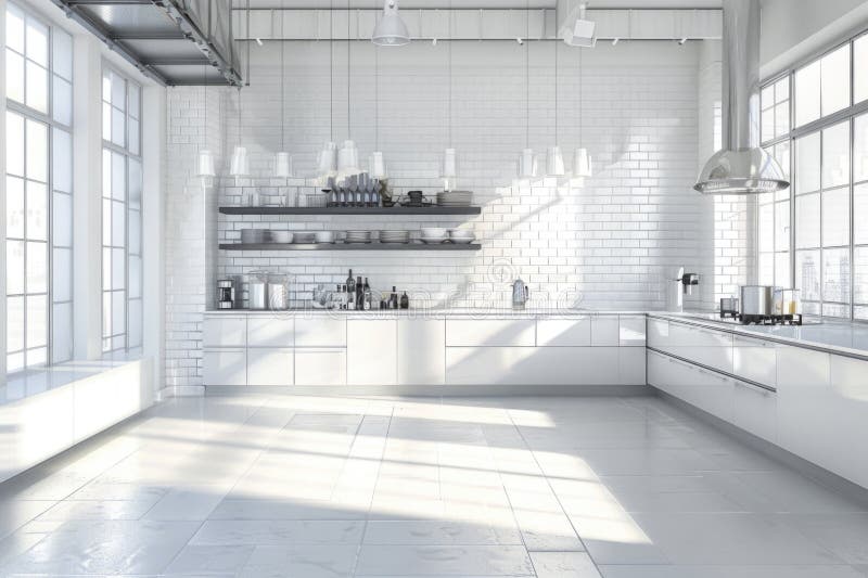 A Well-equipped Kitchen Featuring White Countertops and Ample Work ...