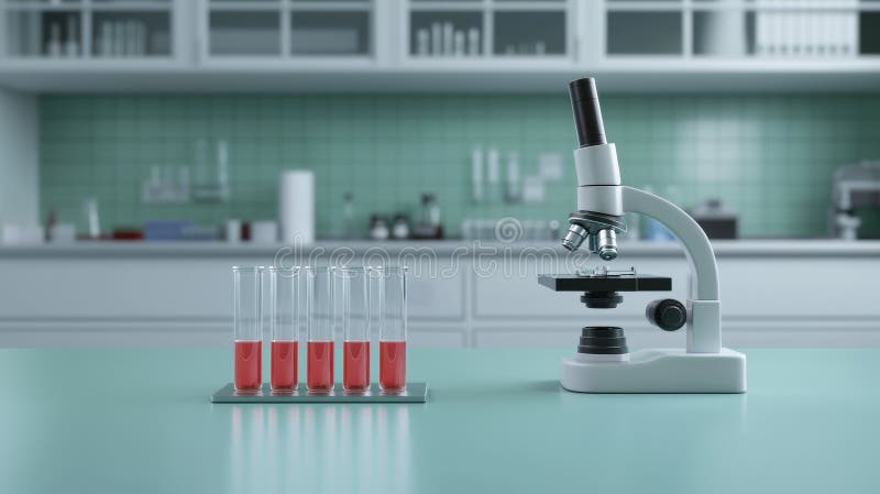 Laboratory Setup with Microscope and Test Tubes Stock Illustration ...