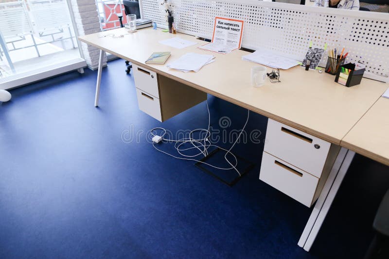 Well-equipped Workplace in Office in Company`s Bright Room. Stock Photo ...