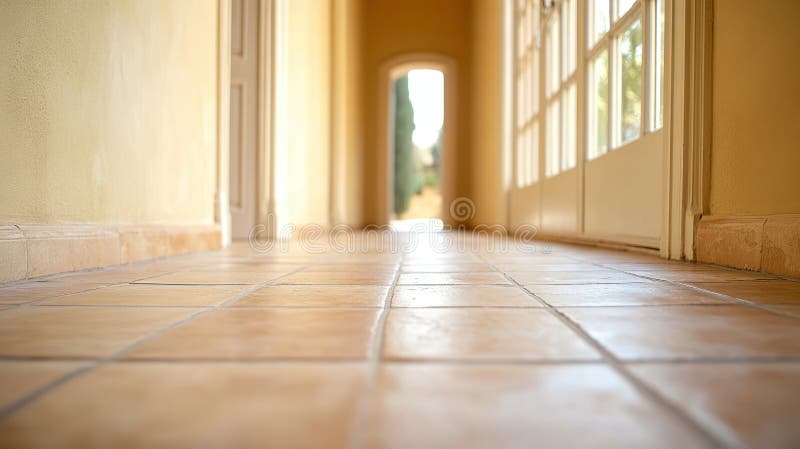 A Well-lit Hallway Features a Door on One Side and a Window on the ...