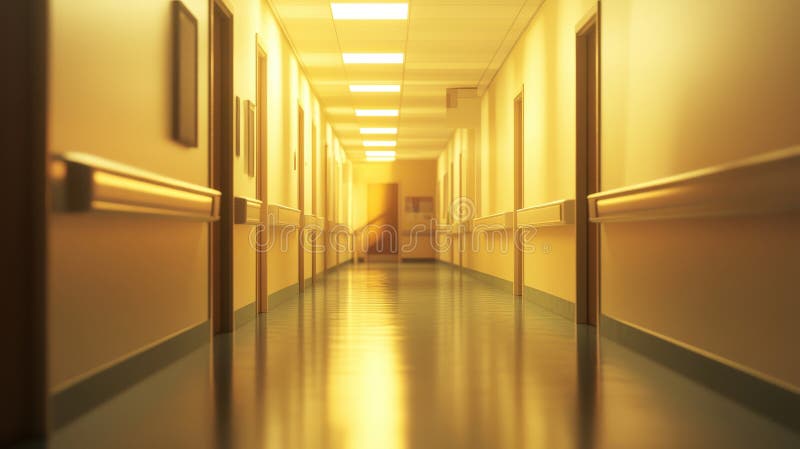 A Well-lit Hospital Corridor with Doors on Either Side, Conveying a ...