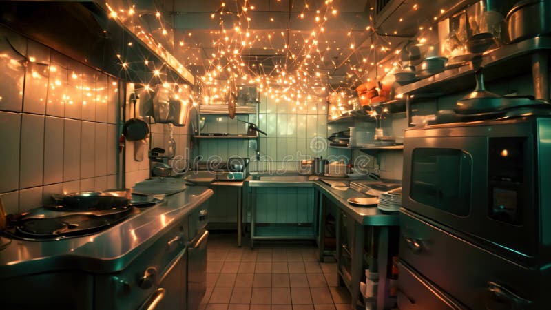 A Kitchen Featuring a Multitude of Lights Installed on the Walls ...