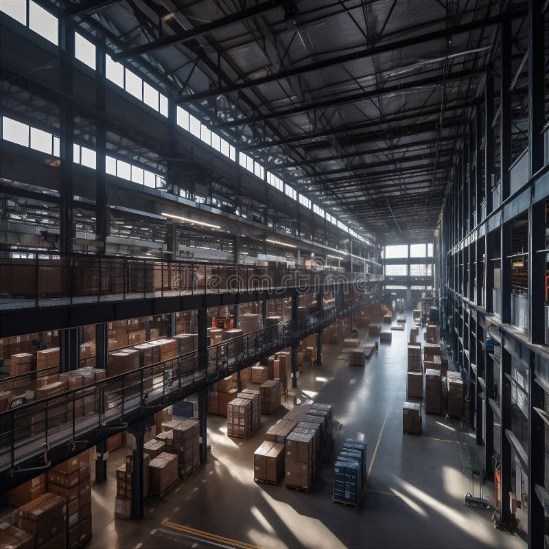 Well-lit Logistics Hub with High Ceilings. AI Generated. Stock ...