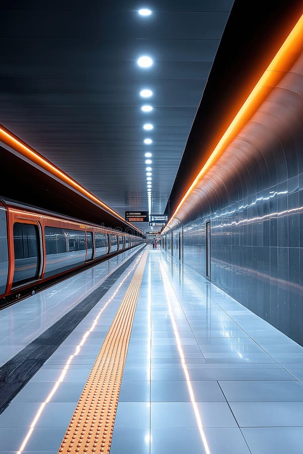 Modern Underground Subway Station with Sleek Design and Vibrant Orange ...