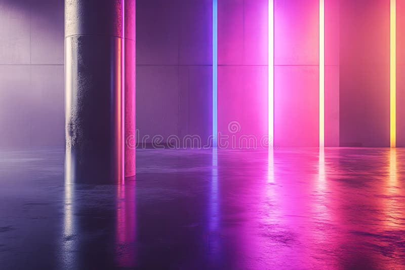A Well-lit Space Featuring Colorful Beams and a Reflective Cylindrical ...