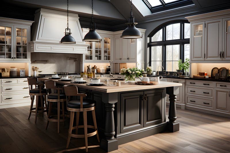 A Well-lit Spacious Contemporary Kitchen with Classical Influences ...