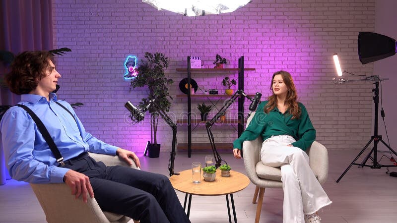 Engaging Podcast Interview in a Modern Studio with Expert Storyteller ...