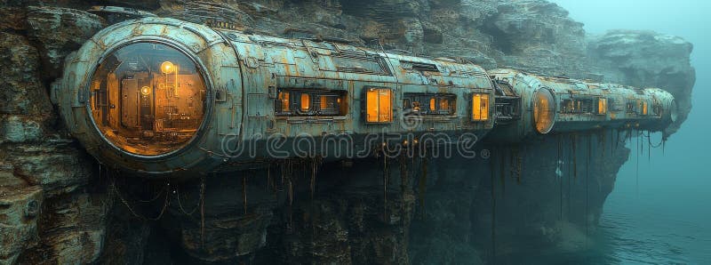 A Well-lit Underwater Research Center Located in the Deep Sea. Stock ...