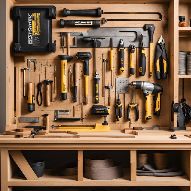 A Well-lit Workshop Filled with an Array of Labeled Tools on a Rustic ...