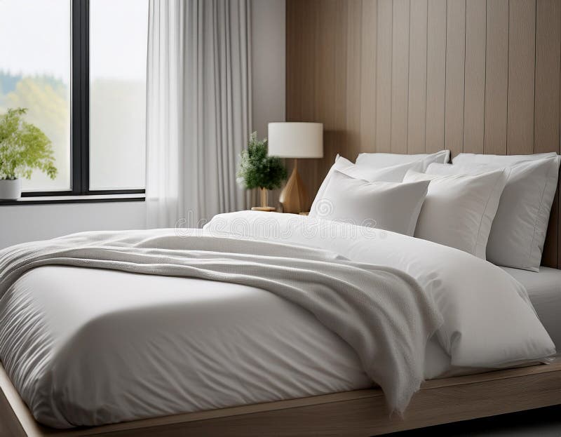 A Well-made Bed with Crisp White Linen and a Soft Pillow Stock ...