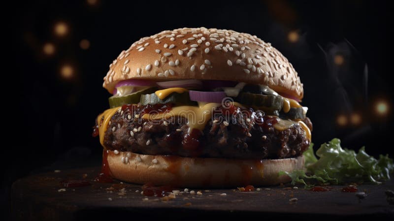 Focused Shot of Burger for Restaurant Generative Ai Stock Illustration ...