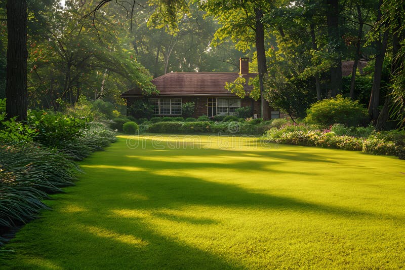 Well Maintained House in Lush Green Yard. Generative by AI Stock ...