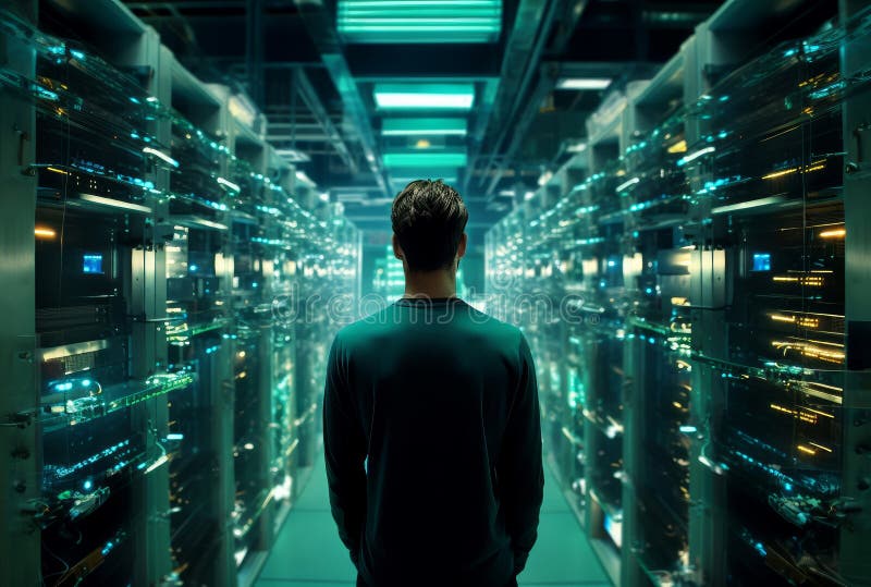 Well-maintained Man Data Center. Generate Ai Stock Image - Image of ...