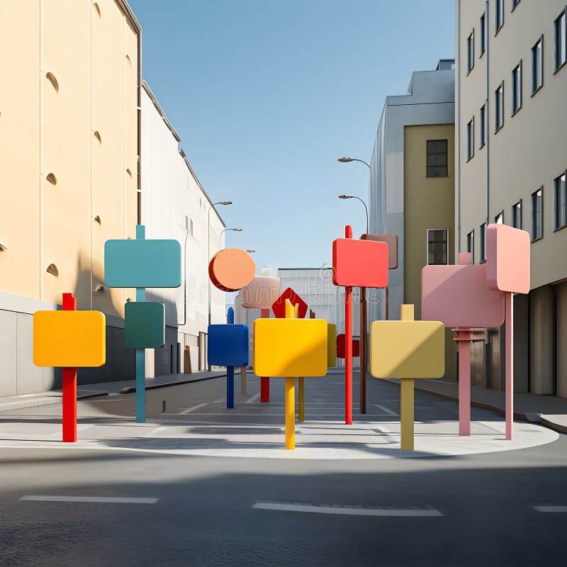 Well-marked Crosswalks with Signposts Stock Illustration - Illustration ...