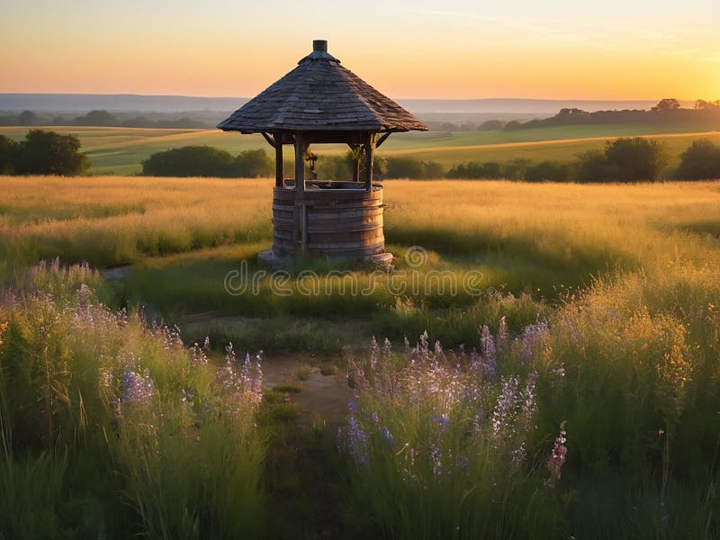 Well in the Middle of the Field Stock Illustration - Illustration of ...