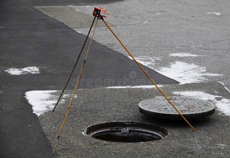 Well with an Open Hatch on the Road Stock Image - Image of movement ...