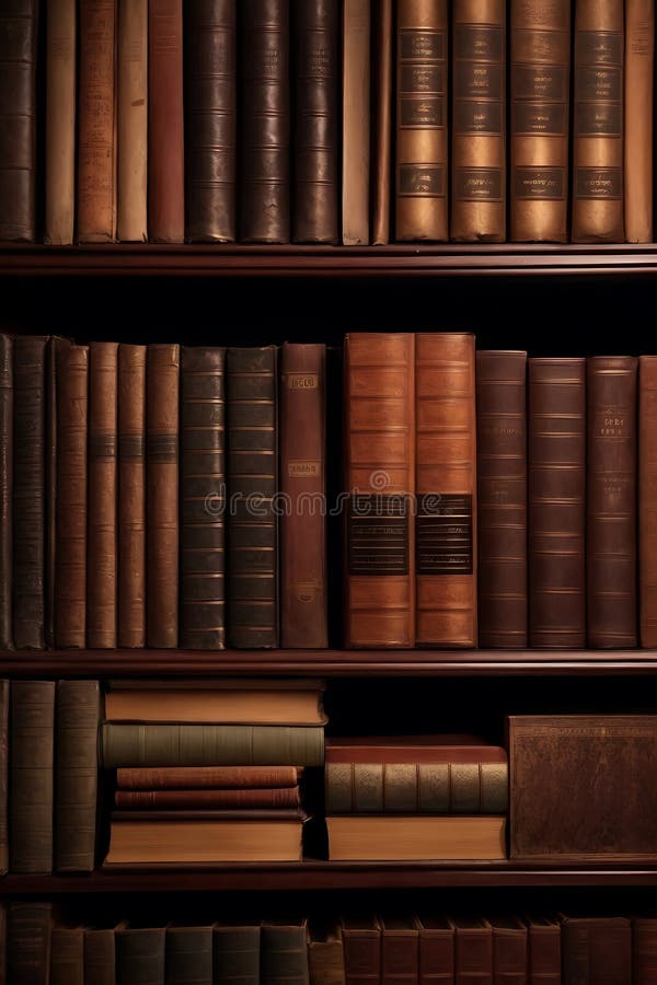 Bookshelf Packed with Assorted Brown Books - Organized Library ...