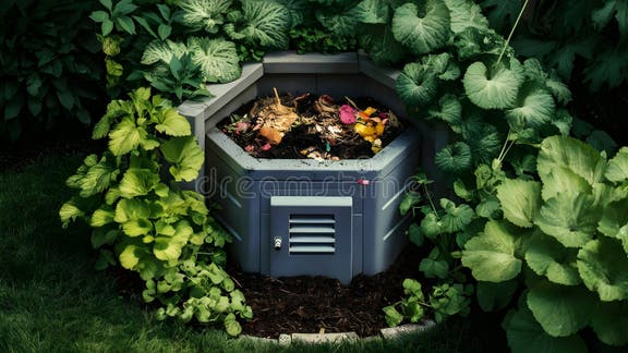 Well-Organized Backyard Composting Station with Bin Stock Illustration ...