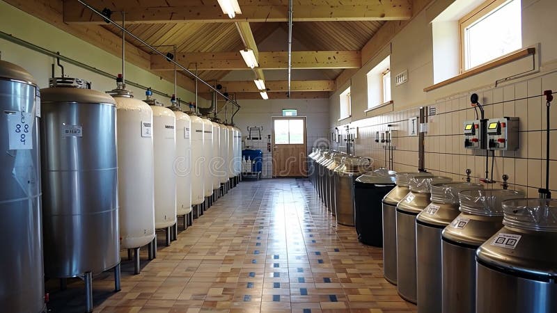 A Well-organized Dairy Processing Area Filled with Various Storage ...