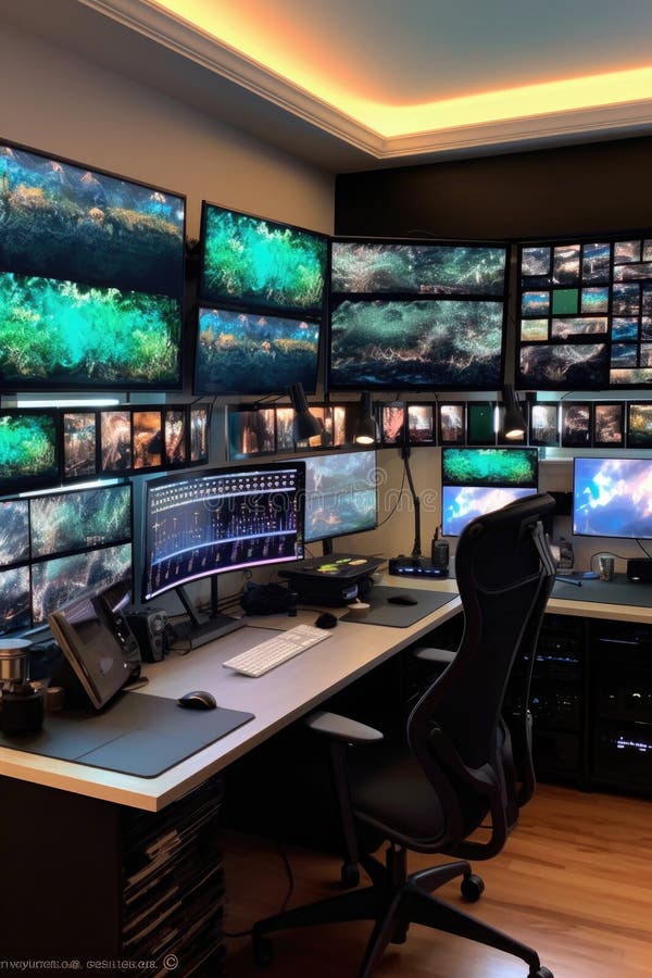 A Well-organized Digital Workspace with Multiple Screens Stock Image ...